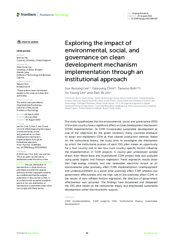 (PDF) Exploring the impact of environmental, social, and governance on clean development ...