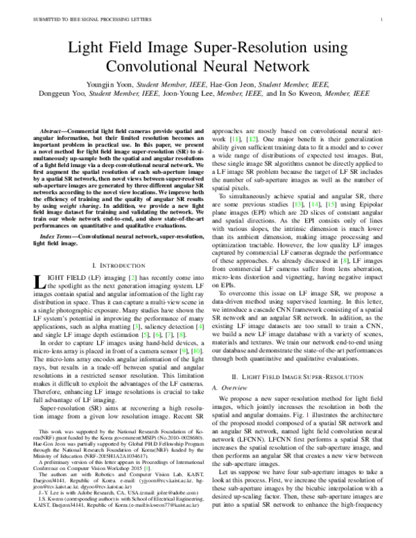 (PDF) Light-Field Image Super-Resolution Using Convolutional Neural Network