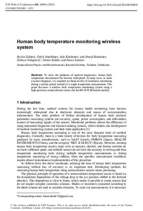 Pdf Human Body Temperature Monitoring Wireless System Ruslan Zakirov