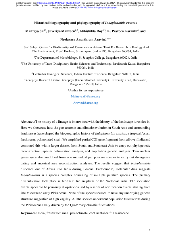 (PDF) Historical biogeography and phylogeography of Indoplanorbis exustus