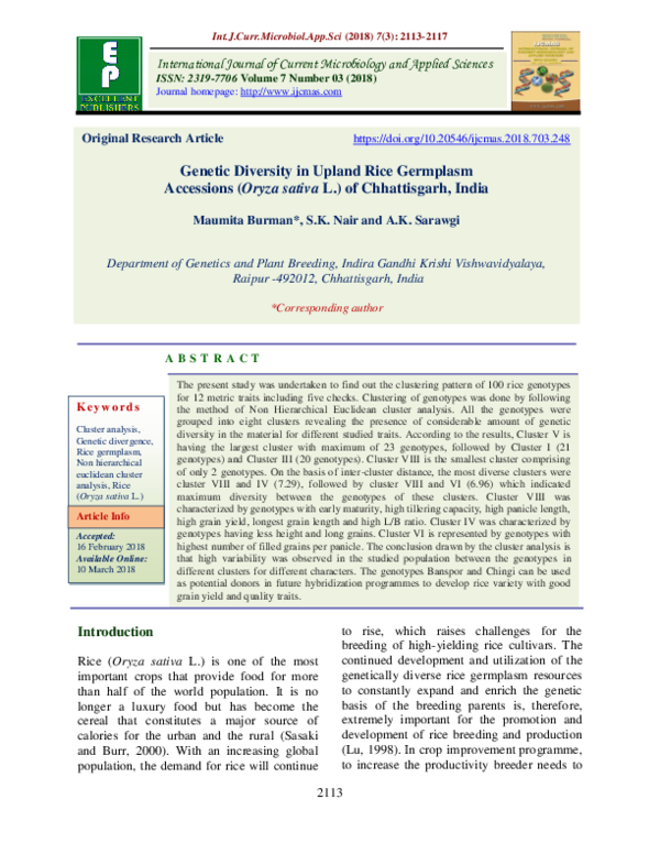 (PDF) Genetic Diversity in Upland Rice Germplasm Accessions (Oryza ...