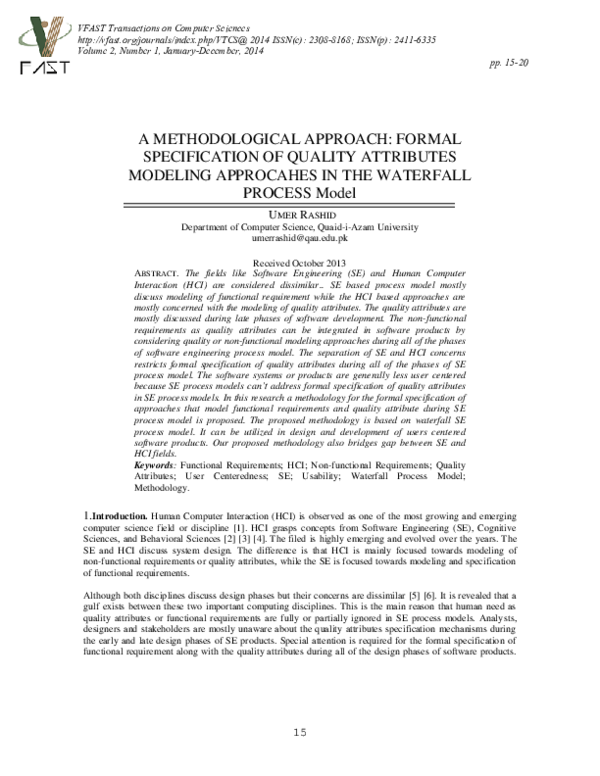 (PDF) A Methodological Approach: Formal Specification Of Quality ...