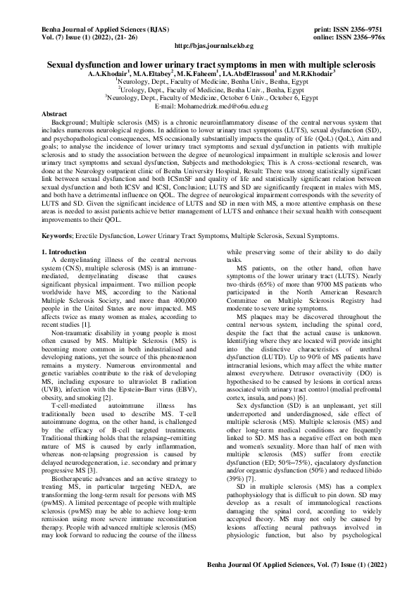 (PDF) Sexual dysfunction and lower urinary tract symptoms in men with multiple sclerosis