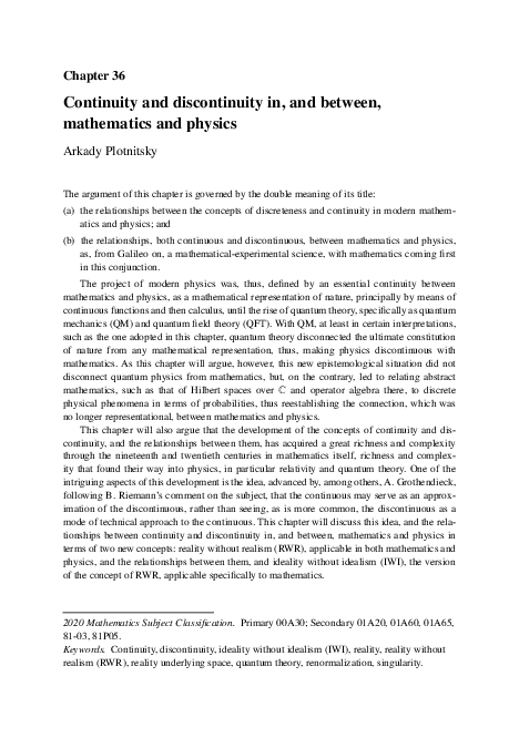 (PDF) Continuity and discontinuity in, and between, mathematics and physics