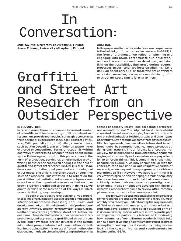 (PDF) Graffiti and Street Art Research : An Outsider Perspective | Mari ...