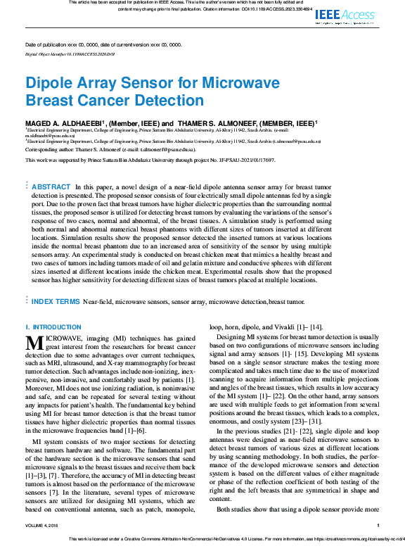 (PDF) Dipole Array Sensor for Microwave Breast Cancer Detection