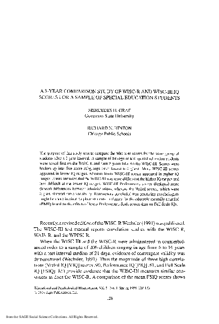 (PDF) A 3-Year Comparison Study of WISC-R and WISC-III Iq Scores for a ...