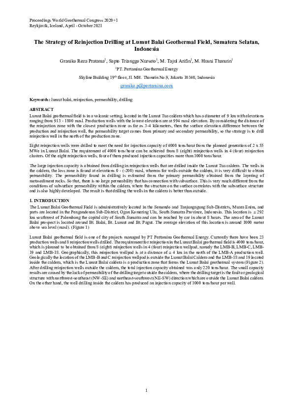 (PDF) The Strategy of Reinjection Drilling at Lumut Balai Geothermal ...
