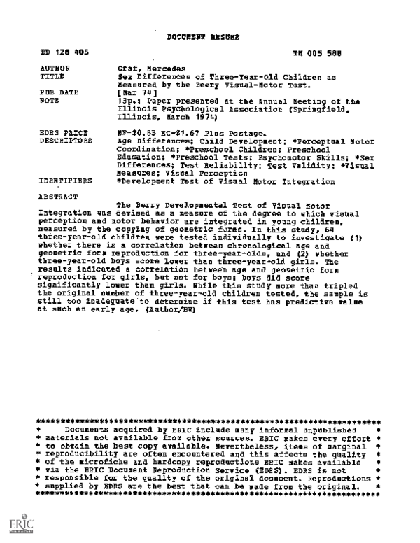 (PDF) Sex Differences of Three-Year-Old Children as Measured by the ...