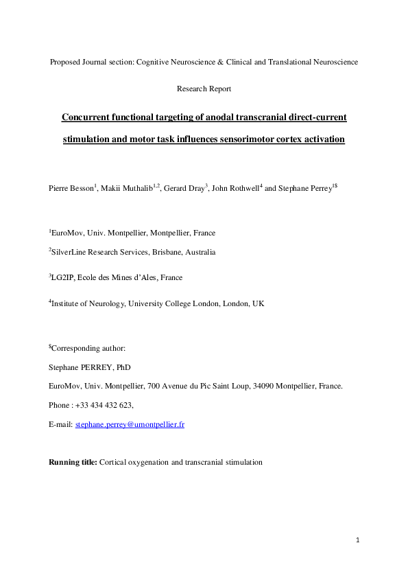 (PDF) Concurrent functional targeting of anodal transcranial direct-current stimulation and ...