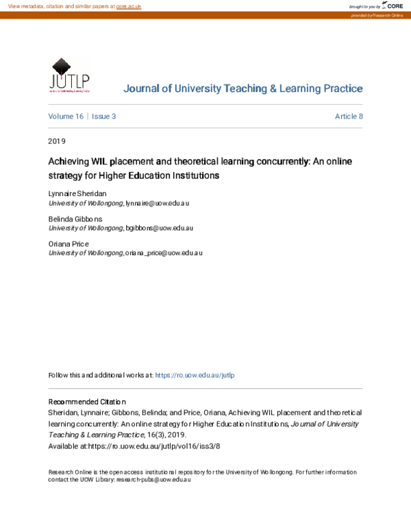 (PDF) Achieving WIL placement and theoretical learning concurrently: An ...