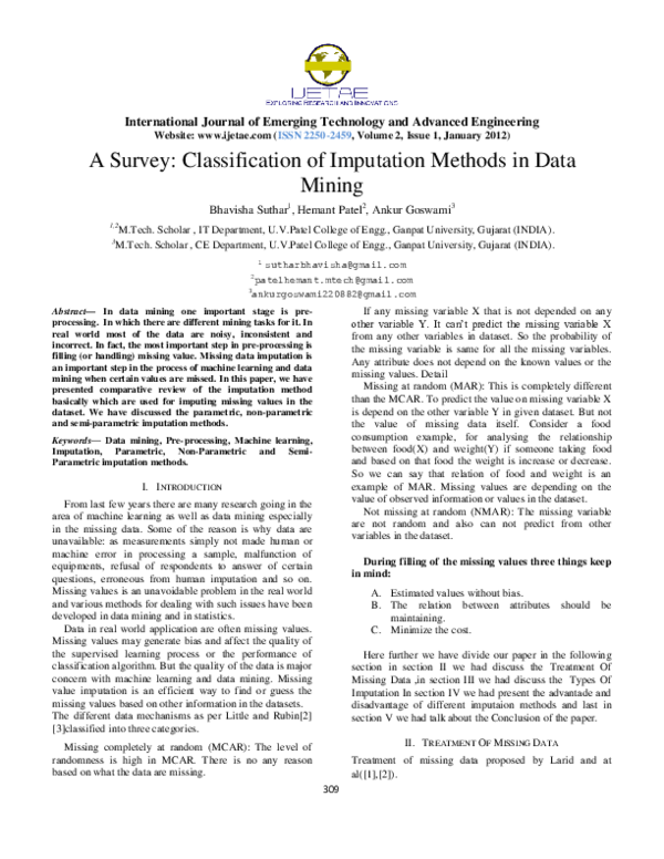 (PDF) A Survey: Classification of Imputation Methods in Data Mining