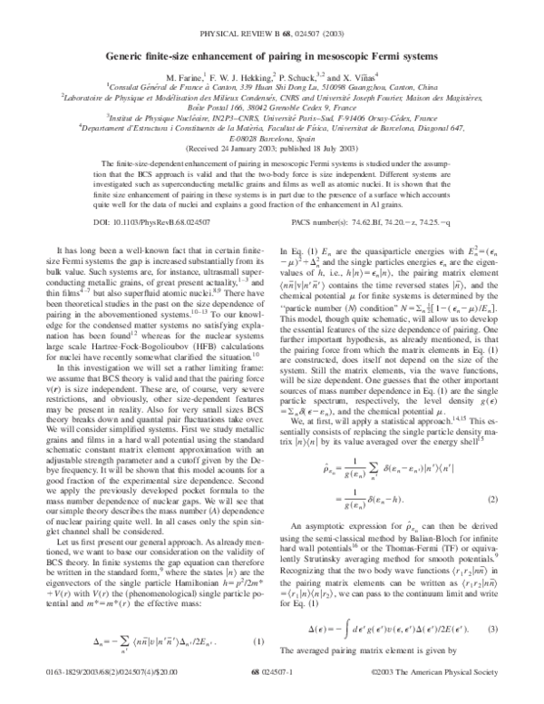 (PDF) Generic finite-size enhancement of pairing in mesoscopic Fermi ...