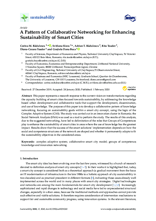 (PDF) A Pattern of Collaborative Networking for Enhancing Sustainability of Smart Cities