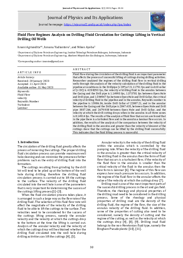 (PDF) Fluid Flow Regimes Analysis on Drilling Fluid Circulation for Cuttings Lifting in Vertical ...