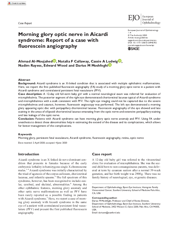 (PDF) Morning glory optic nerve in Aicardi syndrome: Report of a case ...