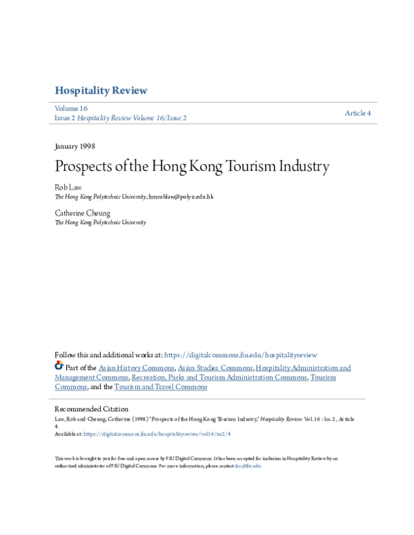 (PDF) Prospects of the Hong Kong tourism industry