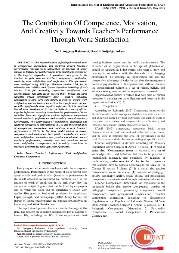 (PDF) The Contribution Of Competence, Motivation, And Creativity ...