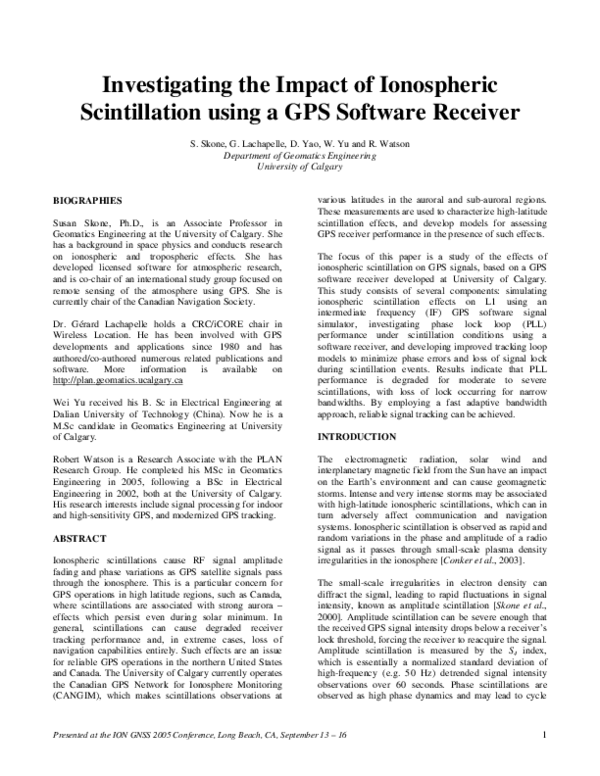 (PDF) Investigating the Impact of Ionospheric Scintillation using a GPS Software Receiver