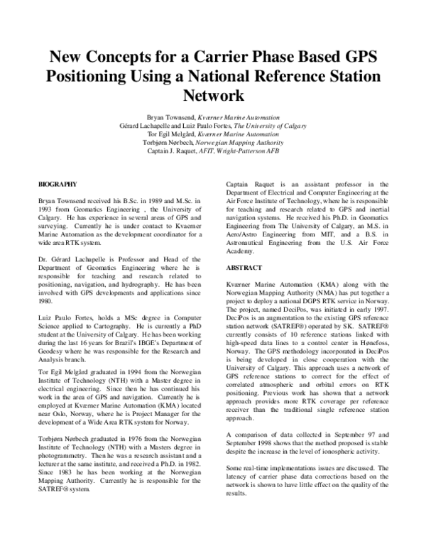 (PDF) New concepts for a carrier phase based GPS positioning using a national reference station ...