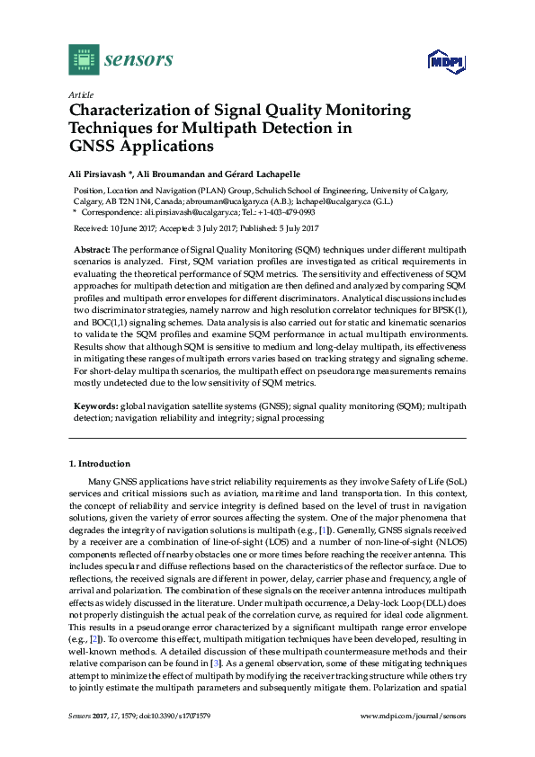 (PDF) Characterization of Signal Quality Monitoring Techniques for Multipath Detection in GNSS ...
