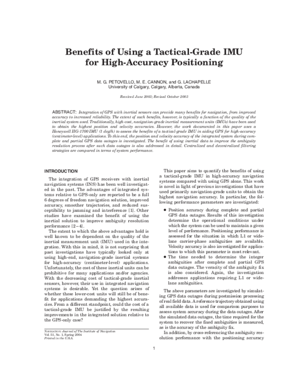 Benefits of Using a Tactical-Grade IMU for High-Accuracy Positioning