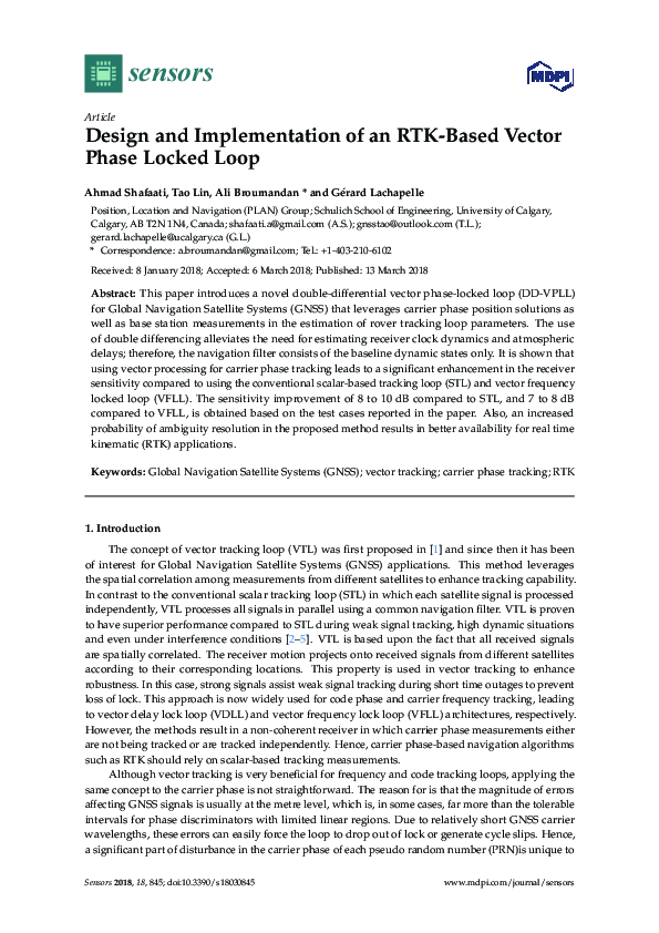 (PDF) Design and Implementation of an RTK-Based Vector Phase Locked Loop