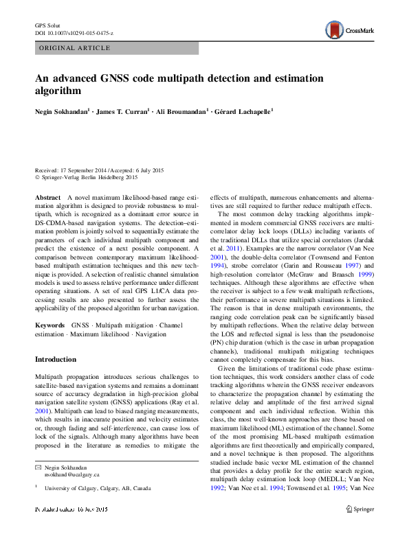 (PDF) An advanced GNSS code multipath detection and estimation algorithm
