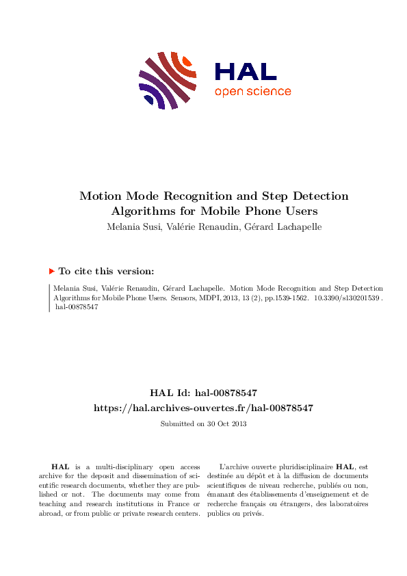 Pdf Article Motion Mode Recognition And Step Detection Algorithms For