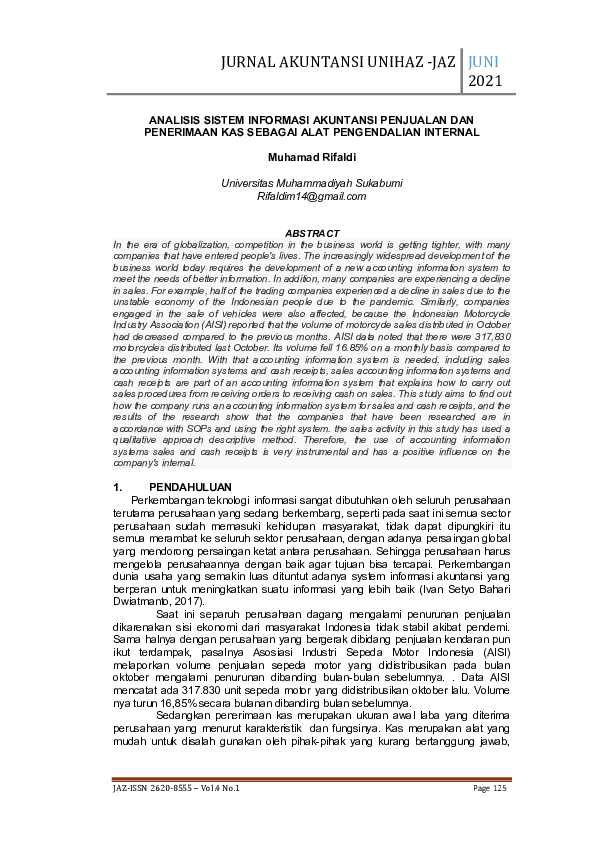 (PDF) Analisis Sistem Informasi Akuntansi Penjualan Dan Penerimaan Kas ...