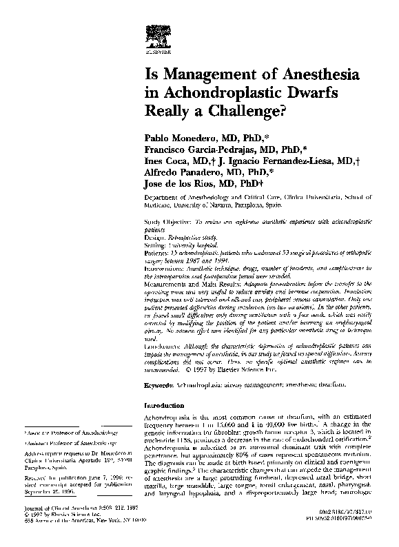Pdf Is Management Of Anesthesia In Achondroplastic Dwarfs Really A