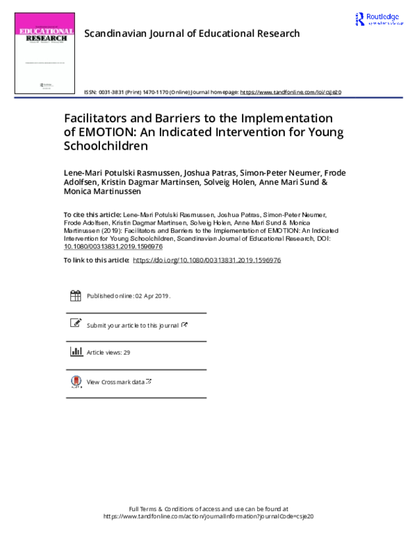 (PDF) Facilitators and Barriers to Implementation of an Evidence-Based Parenting Intervention to ...