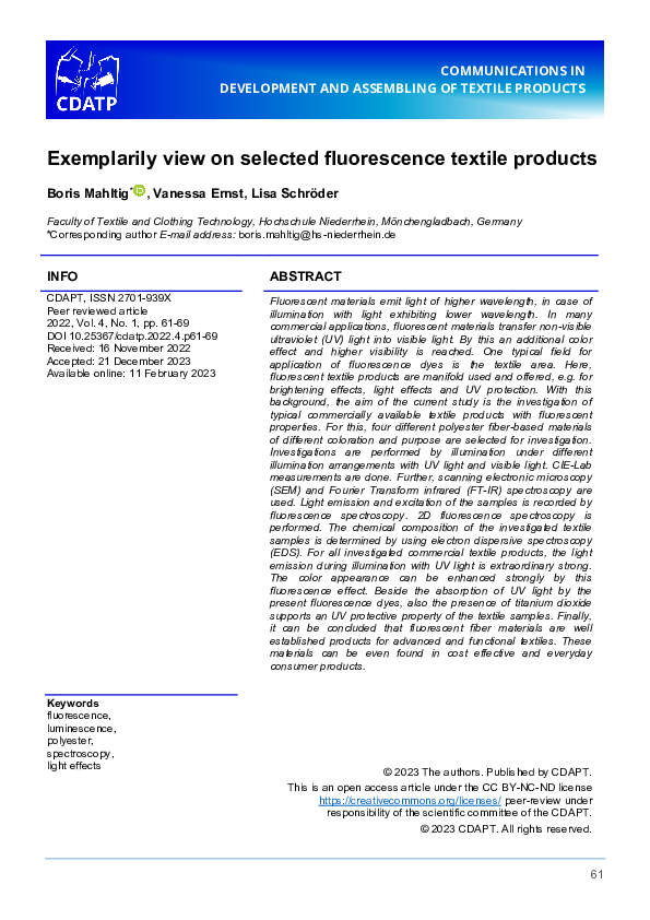(PDF) Exemplarily view on selected fluorescence textile products ...