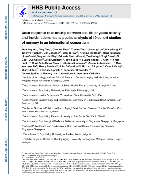 (PDF) Dose‐response relationship between late‐life physical activity and incident dementia: A ...