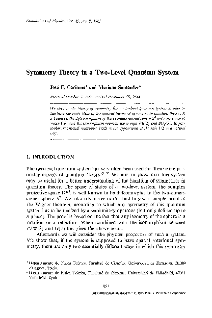 (PDF) Symmetry theory in a two-level quantum system