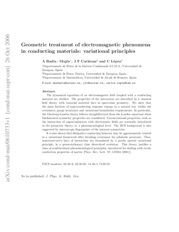 (PDF) Geometric treatment of electromagnetic phenomena in conducting materials: variational ...