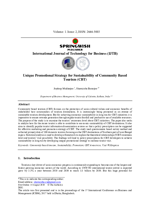 (PDF) Unique Promotional Strategy for Sustainability of Community Based ...