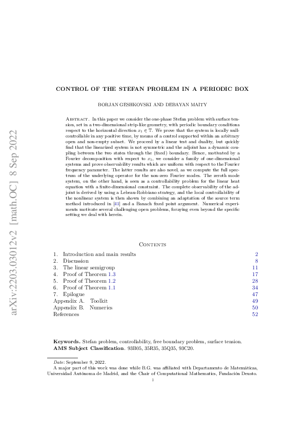 (PDF) Control of the Stefan problem in a periodic box | Debayan maity ...