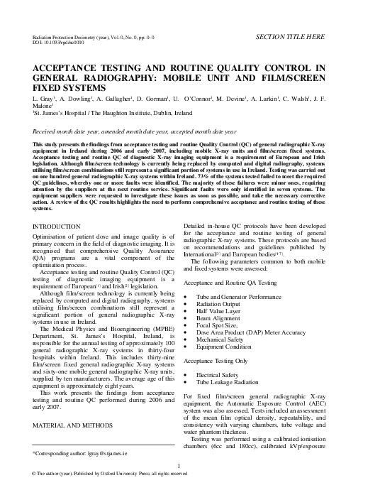 (PDF) Acceptance testing and routine quality control in general ...