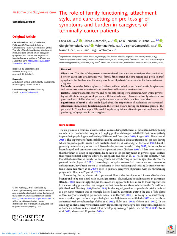(PDF) The role of family functioning, attachment style, and care ...