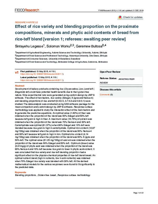 (PDF) Effect of rice variety and blending proportion on the proximate ...
