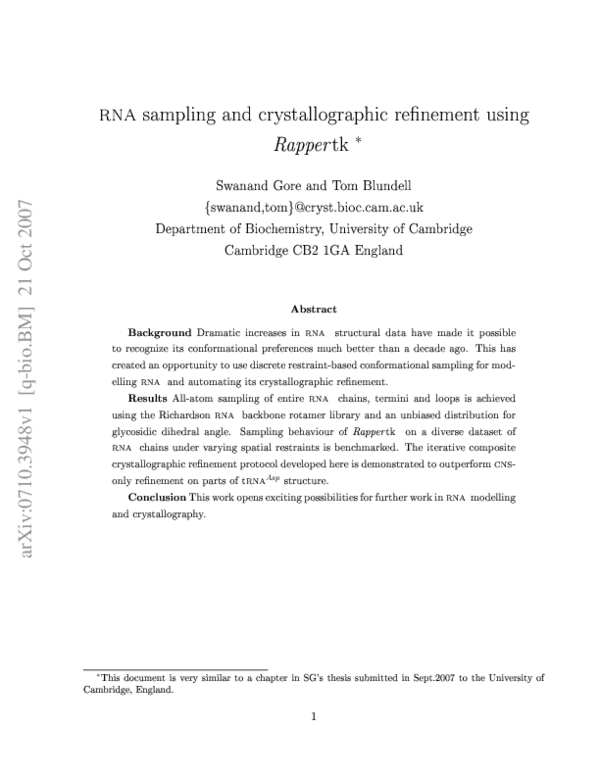 (PDF) RNA sampling and crystallographic refinement using Rappertk | Tom Blundell - Academia.edu