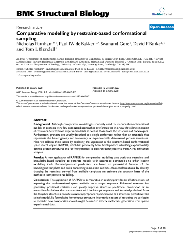 (PDF) Comparative modelling by restraint-based conformational sampling