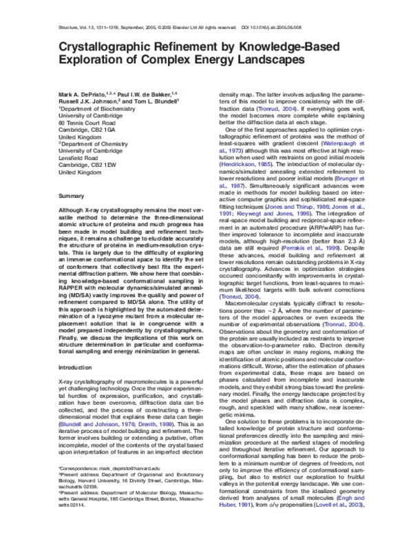 (PDF) Crystallographic refinement by knowledge-based exploration of complex energy landscapes ...
