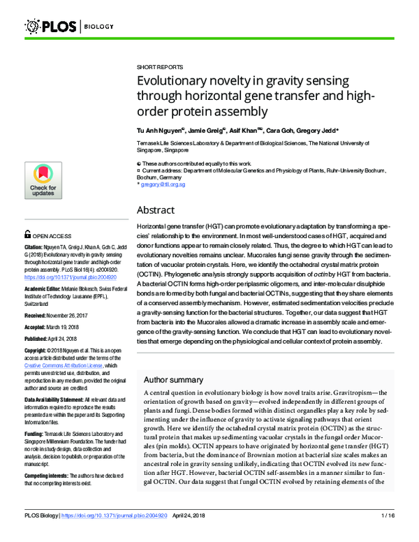 (PDF) Evolutionary novelty in gravity sensing through horizontal gene ...