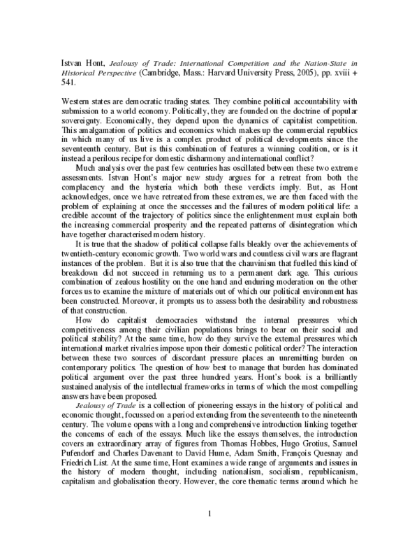 (PDF) Bourke - Review of Hont Jealousy of Trade