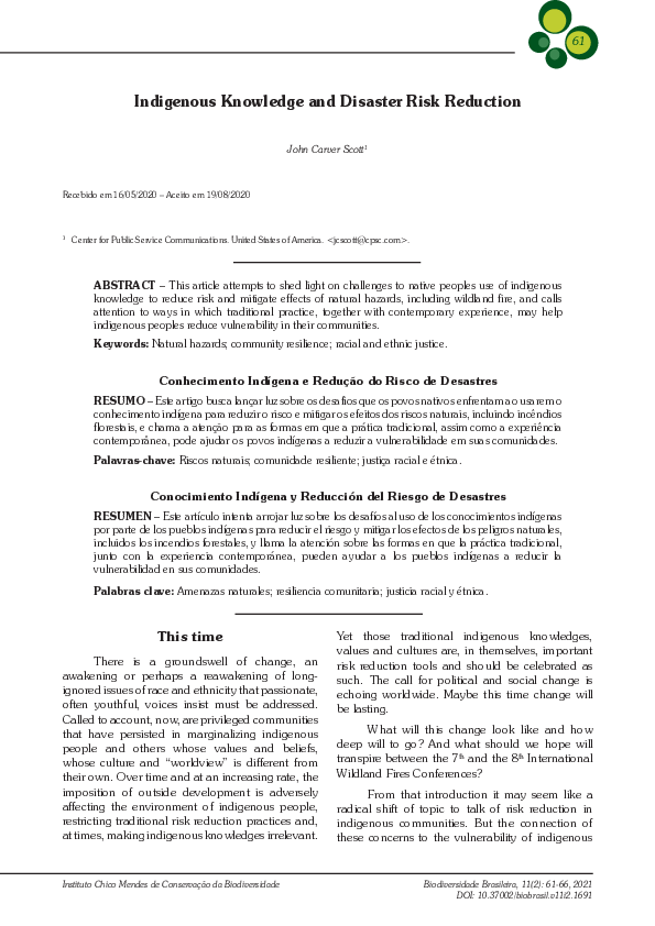 (PDF) Indigenous Knowledge and Disaster Risk Reduction