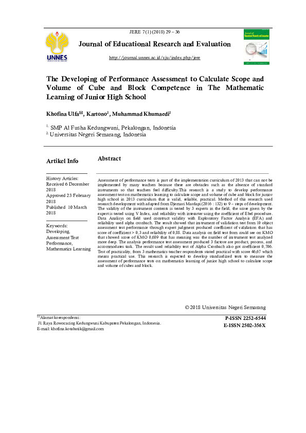 (PDF) The Developing of Performance Assessment to Calculate Scope and ...