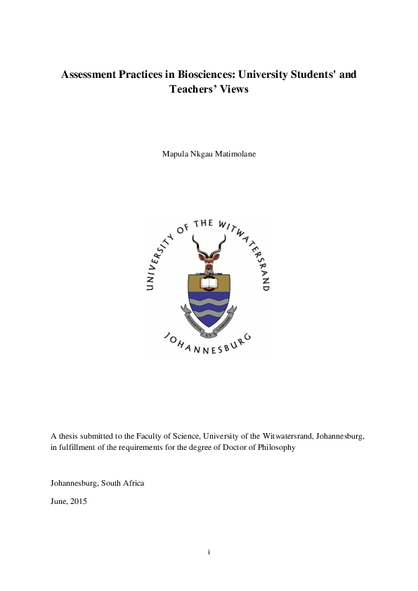 (PDF) Assessment practices in biosciences: university students' and ...