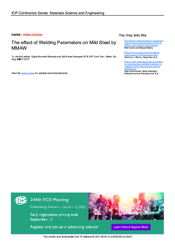 (PDF) The effect of Welding Parameters on Mild Steel by MMAW